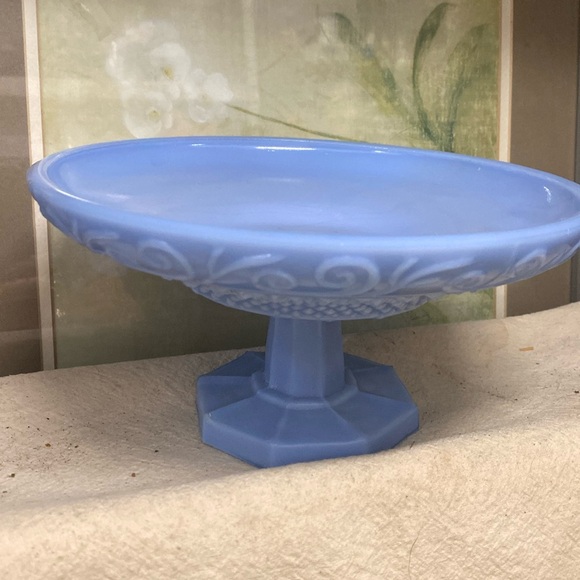 Kitchen | Rare Spectacular Antique Delphite Blue Glass Pedestal Bowl ...
